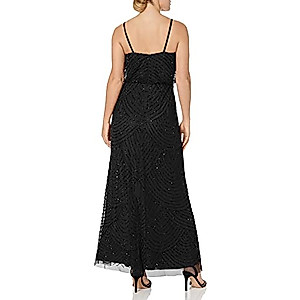 Adrianna Papell Women's Long Beaded Blouson Gown, Black, 16