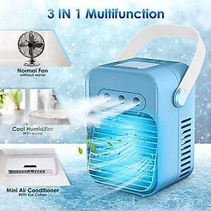 Novamilion Air Conditioner Fan, Evaporative Personal Air Cooler Humidifier, 3 Speeds, 7 Colors LED Light, Freon Free Ice Cooler Fan Handle, Misting Fast Cooling Desktop Fan Room, Office, Study