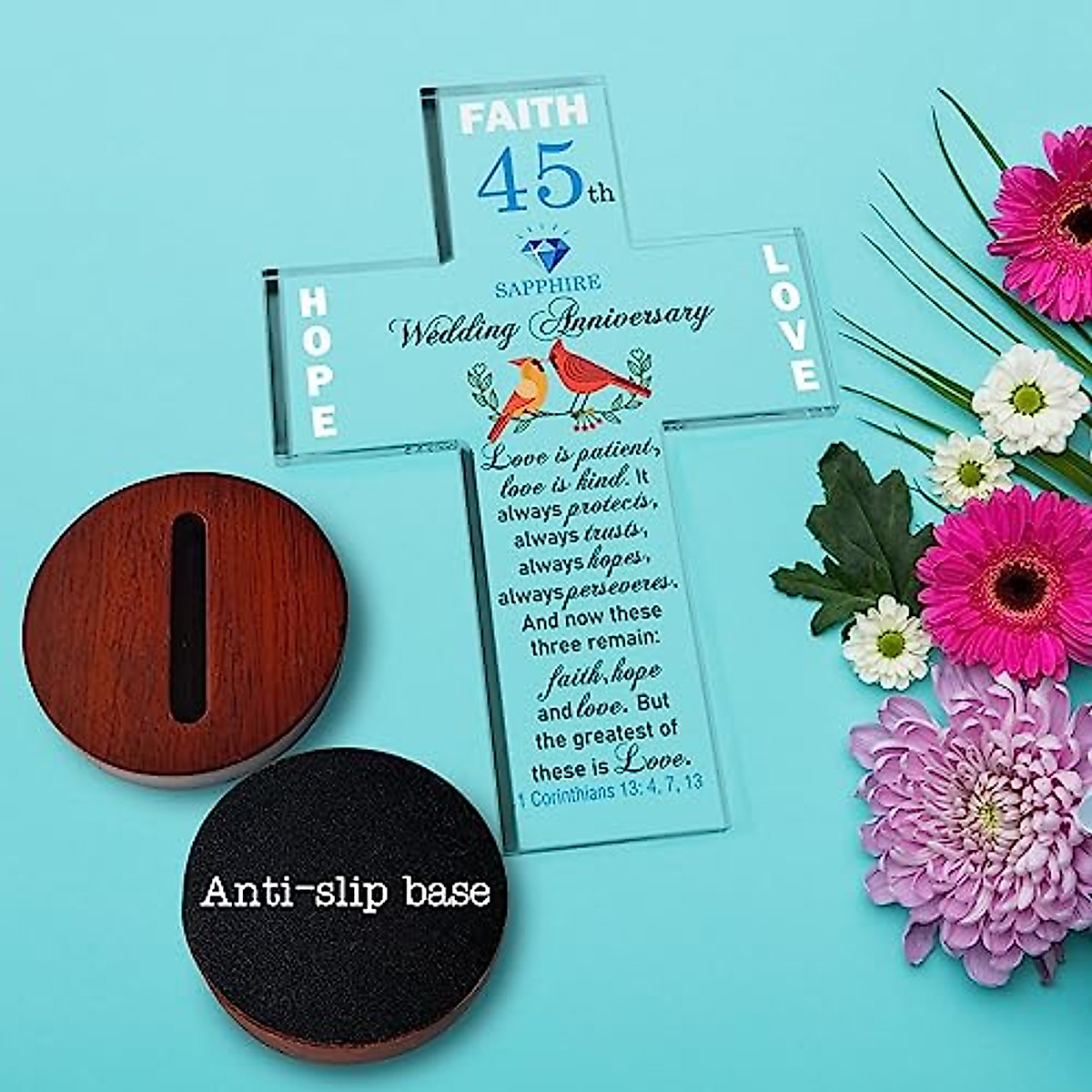 45th Anniversary Wedding Gifts for Couple, Best 45th Sapphire Anniversary Thoughtful Gifts Ideas, 45 Year Anniversary Present for parents, 45 years Anniversary Decorative Cross with Bible Verse.