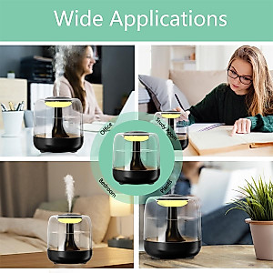 Portable Mini Humidifier for Bedroom, 440ml Small USB Cool Mist Humidifier with Colorful LED Night Light, Personal Desktop Humidifier for Office, Travel, Plants, Super Quiet, Black