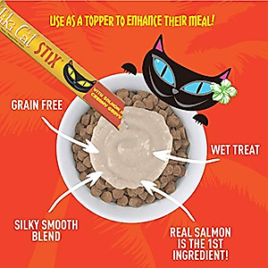 Tiki Cat Stix Wet Mousse Treats, Single Serve Indulgent Lickable Treat or Dry Food Topper, with Salmon in Creamy Gravy, 3 oz. Pouch (Pack of 6)