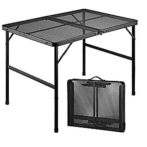 JOFTIX Camping Table, 3 ft Folding Grill Table with Mesh Desktop, Anti-Slip Feet, Height Adjustable, Lightweight & Portable Aluminum Outdoor Table for Camping, Picnic, RV, BBQ