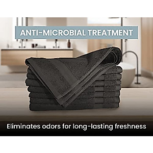 Bennett and Shea 8-Piece Luxury Hand Towels, Odor Resistant, 16 x 28 Premium Anti-Microbial Hand Towels for Bathroom, Highly Absorbent and Quick Dry Bath Towels, Soft Towel Set, Obsidian Charcoal