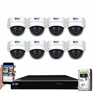 GW 16 Channel 4K NVR 8MP (3840x2160) H.265+ Color Night Vision Smart AI Security Camera System - 8 x UltraHD 4K Human Detection PoE IP Microphone Dome Camera - 8MP (Two Times The Resolution of 4MP)