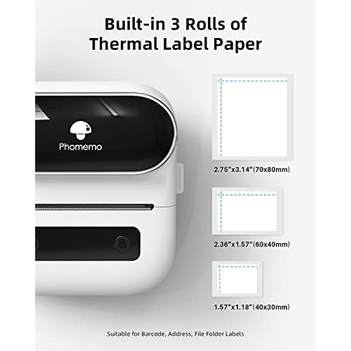 Phomemo M220 Label Maker, New Flagship 3.14 Inch Bluetooth Thermal Label Printer for Barcode, Address, Labeling, Mailing, File Folder Label, Easy to Use, Support with Phones&PC, with 3 Roll Label