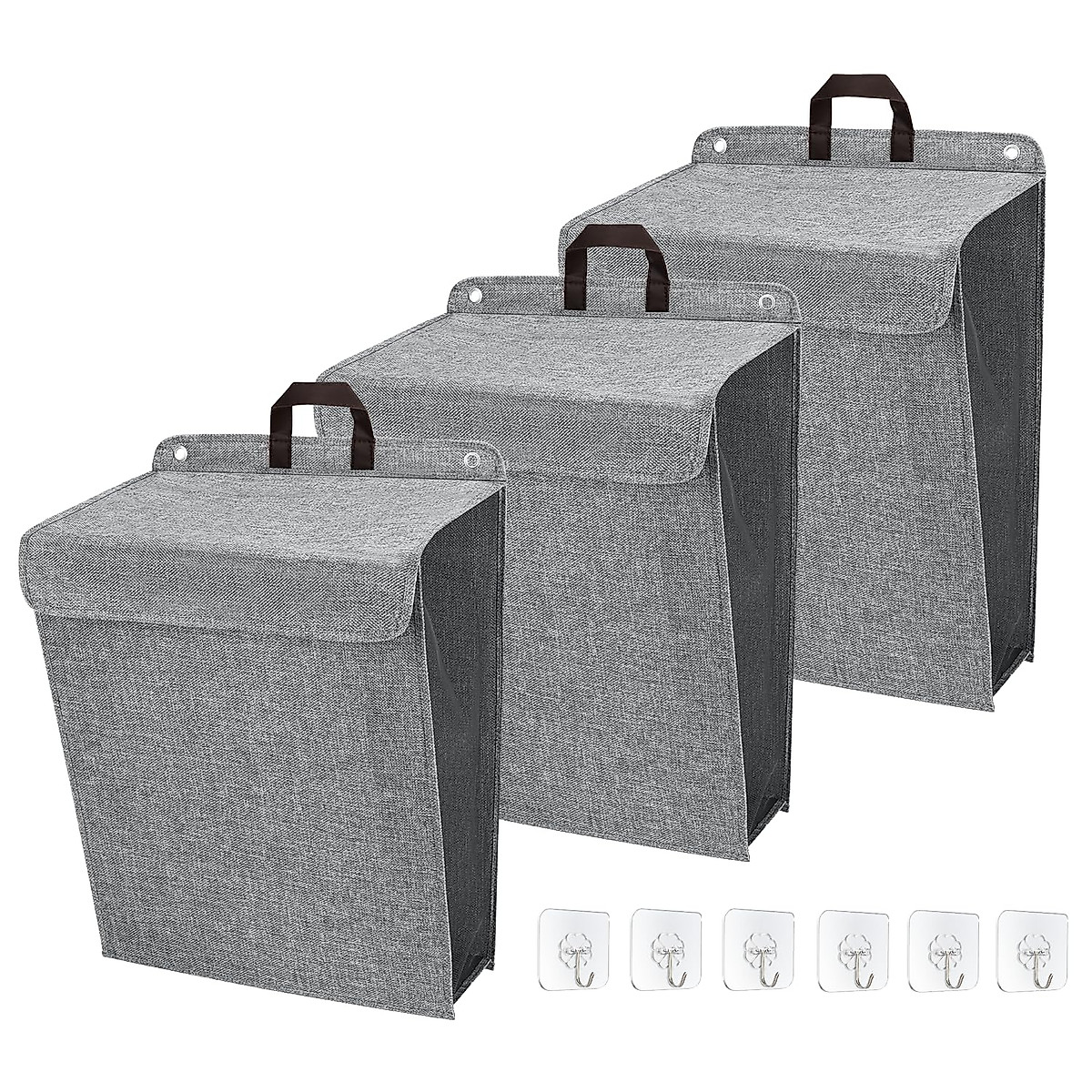 Genogore Hanging Laundry Hamper Bag, 3 Pack Collapsible Laundry Baskets with Lids and Over the Door Hooks, Laundry Bags for Laundry Room Bedrooms Bathrooms College Dorms