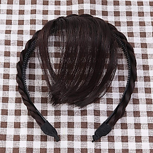 Lurrose Front Bangs Headband with Natural Human Fringe Extensions for Forehead Braids and Hoop Hairband