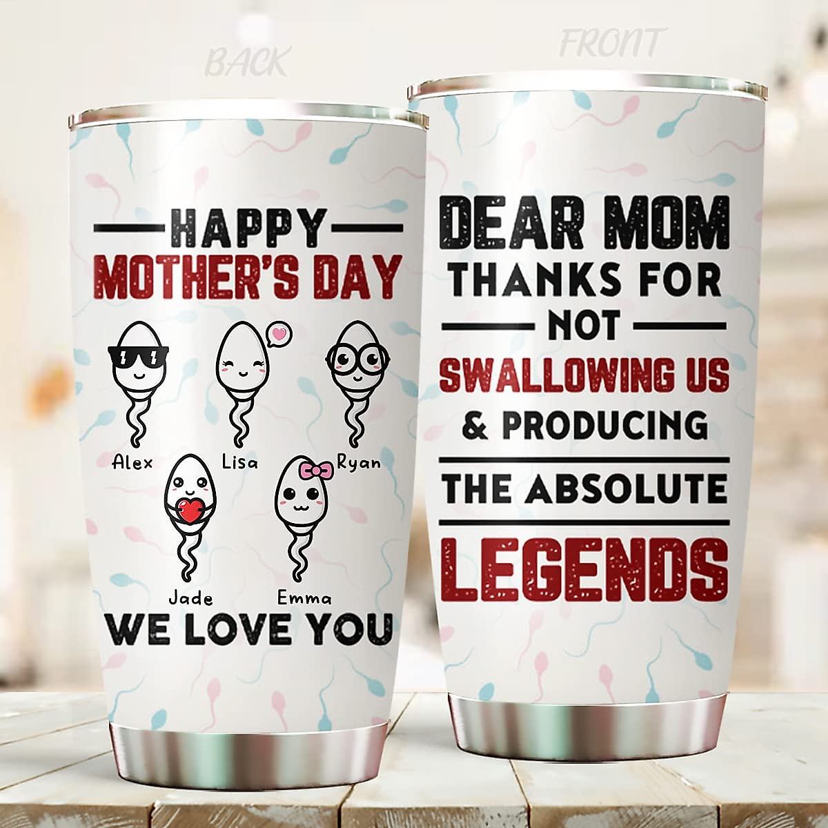 Personalized Tumbler For Mom From Daughter Son Thanks For Not Swallowing Me Funny Sperms Gifts For Mother Custom Name Stainless Steel 20 Oz Insulated Travel Cup For Birthday Mothers Day