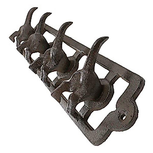 Ebros Cast Iron Whimsical Rustic Wagging Puppy Dog Tails 4 Pegs Quad Wall Hooks 13.75" Wide Hanger Dogs Themed Wall Mount Leash Coat Hat Keys Hook Decor Hanging Sculpture Plaque