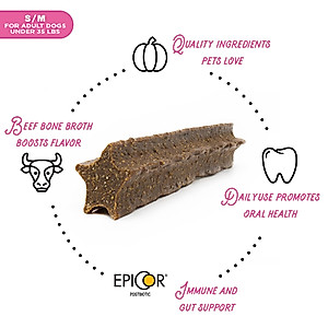 Stashios Dental+ Sticks for Dogs Under 35 lbs- Gut Support, with Beef Bone Broth, All Natural, EpiCor postbiotic, Made in The USA, Dental+ Bag, S/M - 7 oz.