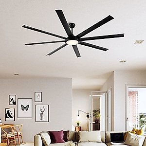 WINGBO 64" Ceiling Fan with Lights and Remote Control, Matte Black Ceiling Fan, 8 Reversible Blades, 6-Speed Noiseless DC Motor, Modern Ceiling Fan for Kitchen Bedroom Living Room, ETL Listed