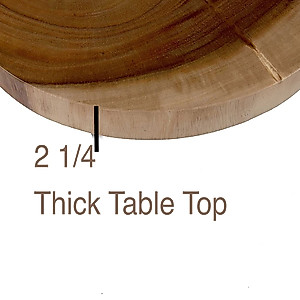 East at Main Round Stump End Table - 14” Dia x 19”h Solid 2 ¼ “ Teak Wood Slice w/Iron Metal Legs - Living Room, Bedroom, Farmhouse Decor - Rustic Live Edge Accent Table