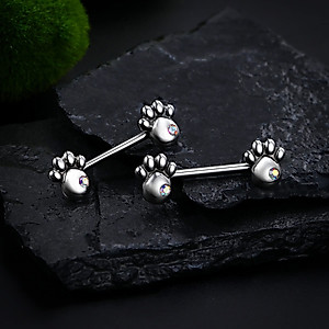 COCHARM 2pcs G23 Solid Titanium Nipple Rings for Women 14g Dog Paw Print Nipple Barbells 14mm Hypoallergenic Nipple Piercing Cute Nipple Jewelry