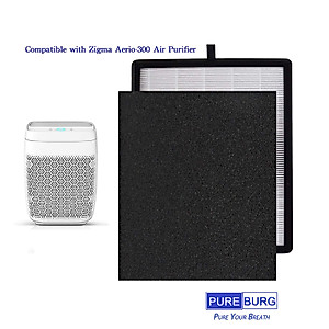 PUREBURG Replacement Filter Set Compatible with Zigma Aerio-300 Air Purifier, 2-Pack H13 HEPA + Activated Carbon Pre-Filter x 4 Air Clean Dust VOCs