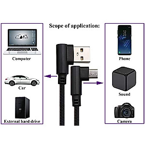 AAOTOKK 3 Ft 90 Degree Micro USB Cable Right Angle USB 2.0 Micro Male Nylon-Braided Fast Sync & Charging Cord Compatible with Android, Samsung, LG,Huawei, Smartphones & More(Black/3-Pack)