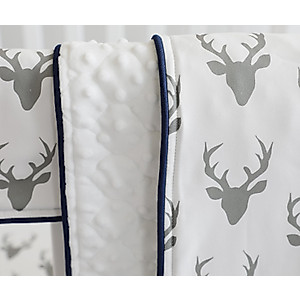 Baby Boy Crib Bedding White Grey Woodland Arrow Antlers Deer Head Minky Blanket Navy Crib Sheet Deer Buck Crib Rail Bedding Set (Grey Arrow Deer Head, 3 Pieces Set)