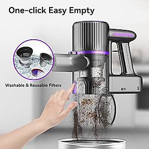 POWEART Cordless Vacuum Cleaner, 8-in-1 Cordless Stick Vacuum 30Kpa Powerful Suction, 8-Cell 2600mAh Battery 350W Rechargeable Vacuum Cleaner Cordless for Hard Floor Carpet Pet Hair - Purple