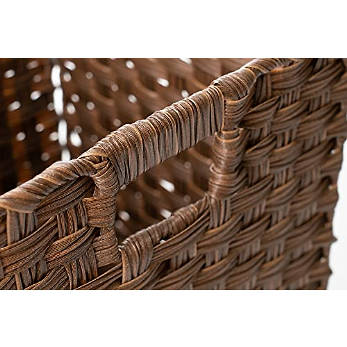 Foldable Synthetic Plastic Wicker Storage Basket with Iron Wire Frame By Blue Ridge Basket Company(Set of 4)