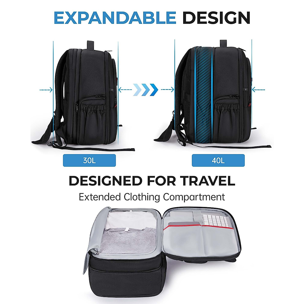 BAGSMART Camera Backpack, Expandable DSLR SLR Camera Bags for Photographers, Photography Travel Backpack with 15.6" Laptop Compartment, Rain Cover & Tripod Holder, Black