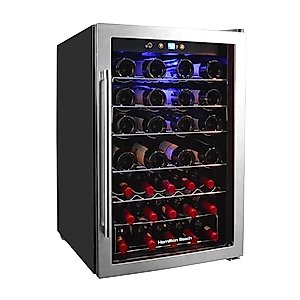 Hamilton Beach HBWF4303, 43-Bottle Wine Cooler Fridge Cellar with Curved Wire Shelves, Digital Control, Mirror Finish