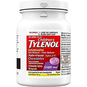 Tylenol children's Pain plus Fever, Grape, 24 Chewable Tablets (Pack of 2)