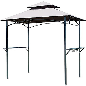 Outdoor Double Tiered Grill Gazebo BBQ Patio Canopy Tent,Party Tent with Pendant Light and Floor Fixing L96 x W60 x H101(White)