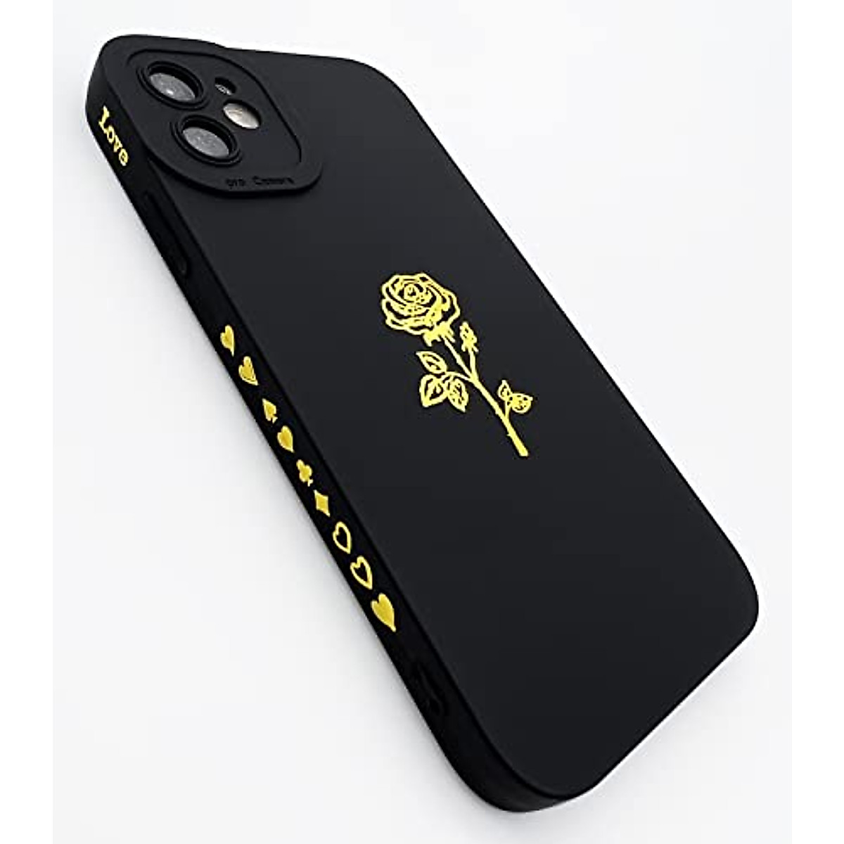 Qokey for iPhone 11 Case(2019 6.1"), Cute Plated Rose Gold Flower with Anti-Fall Lens Cameras Cover Shell, Soft TPU Shockproof Anti-Fingerprint Phone Protection Cases for Women Girls Men,Black