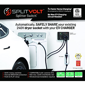 Splitvolt NEMA 14-30/14-50, 240V, 24 Amp Splitter Switch - Save Thousands on Home Electric Vehicle Charging (EV) Install, cETLus Certified, Charge Two EVs, Plug and Play