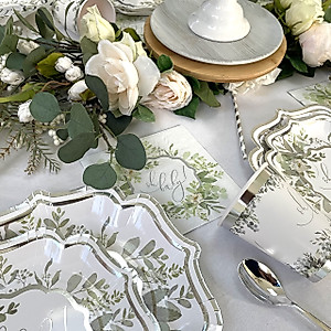 Greenery Baby Shower | Sage Green "Oh Baby" Baby Shower Set | Stunning Real Silver Foil | Serves 16 | Gender Neutral Baby Shower Decorations | Elegant Greenery Baby Shower Decorations |Greenery theme