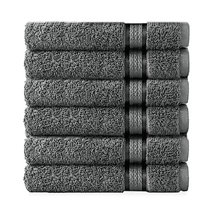 COTTON CRAFT Ultra Soft Hand Towels - 6 Pack - 16x28-100% Cotton Face Towels - Absorbent Quick Dry Everyday Luxury Hotel Bathroom Kitchen Spa Gym Shower Pool Camp Picnic Dorm - Easy Care - Charcoal