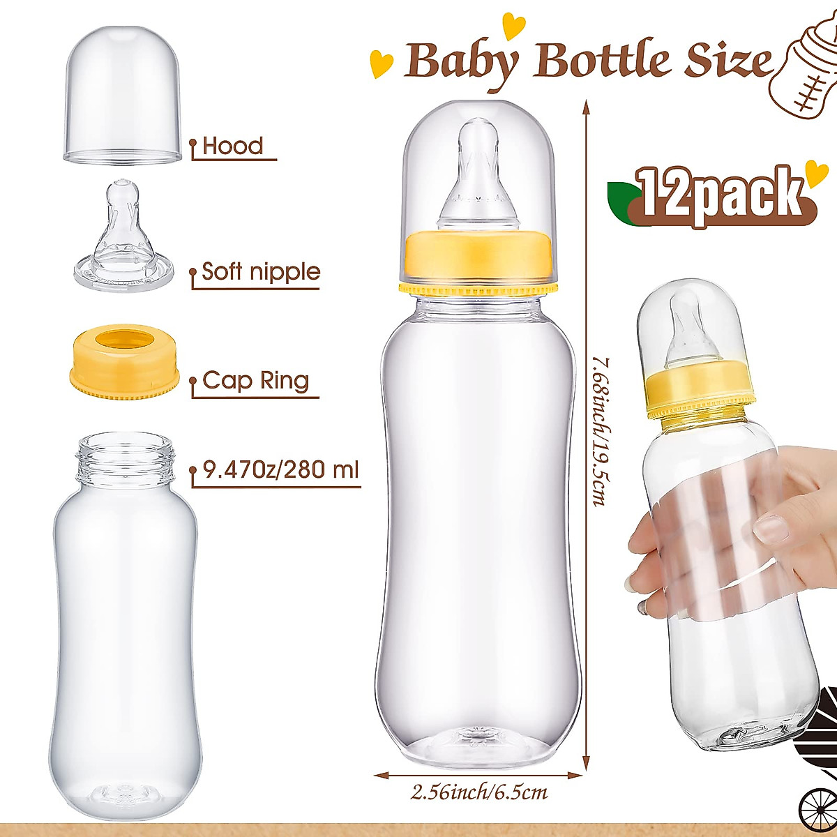 TrelaCo Cool Baby Shower Games Wooden Bottle Chug Sign Rustic Theme Baby Gift Sets and 12 Pcs Baby Bottle Shower Favor Baby Bottles for Rustic Kraft Baby Shower Games Gender Reveal (Rustic Kraft)