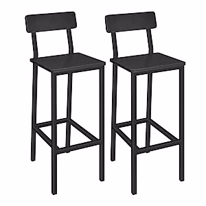 MAHANCRIS Bar Chairs, Set of 2 Bar Stools with Backrest, 25.6" Tall Counter Bar Stools, Kitchen Bar Stools with Footrest, for Dining Room, Bar, Easy Assembly, Black BAHB03101
