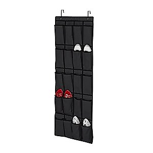 iMeshbean® Colorful Over the Door Shoe Organizer with 20 Pockets- Space Saver Hanging Storage Bag Door Holder Home Shoes Organizing Bag with Hooks USA (Black)