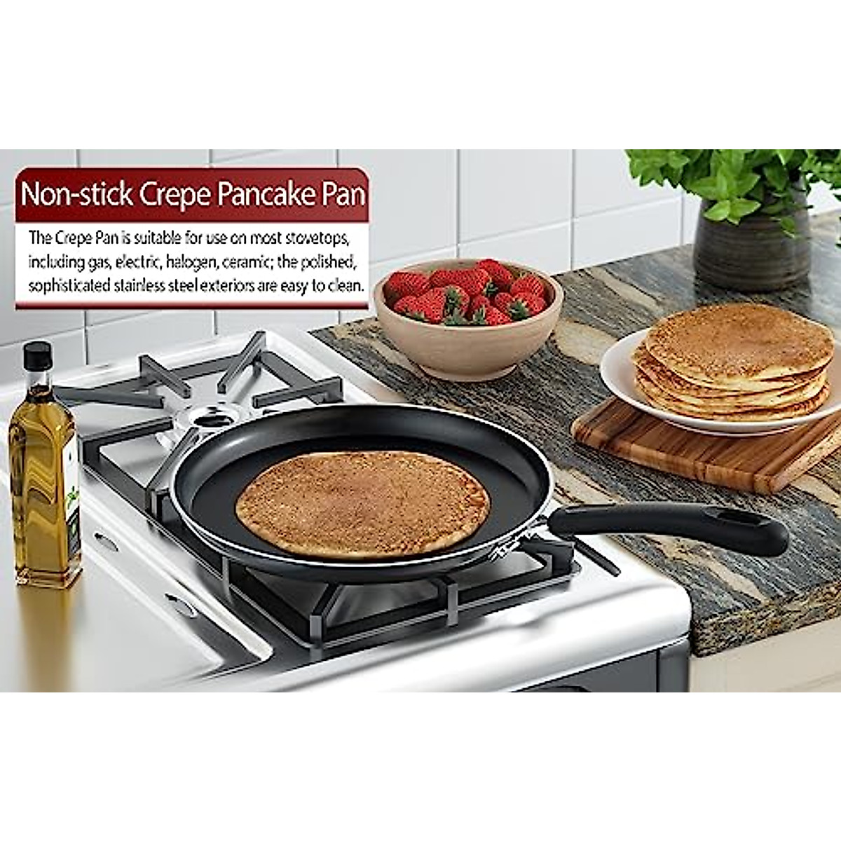 Cook N Home 10.25-Inch Nonstick Heavy Gauge Crepe Pancake Pan Griddle, 26cm, Black