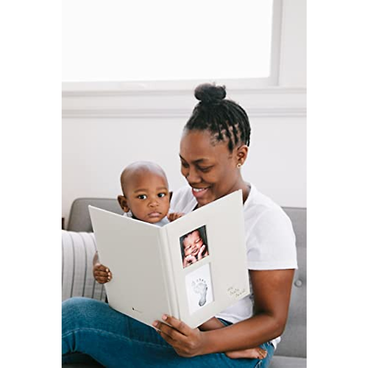 Pearhead Linen Baby Memory Book and Clean-Touch Ink Pad, Gender-Neutral Baby Accessory, Baby Milestones Photo Album, 50 Fill In Pages, New and Expecting Parents, Linen Ivory