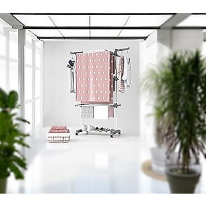 ULTRALED Clothes Drying Rack,3 Tier Rolling Dryer Clothes Hanger,Collapsible Garment Laundry Rack with Foldable Wings and Casters Indoor/Outdoor,Large Standing Rack Stainless Steel Hanging Rods