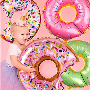 6 Pcs Donut Balloons Kit Large Multicolor Donut Aluminum Foil Balloons for Donut Theme Birthday Party Decorations Baby Shower Wedding Donut Time Candy Balloons（28 Inch）