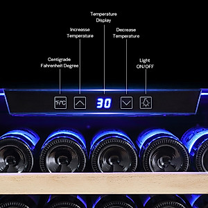Empava 24" Refrigerator 127 Bottles Single Zone Built in or Freestanding Compressor Fridge Chiller Wine Cooler with Wood Shelves, 24 Inch, Stainless Steel