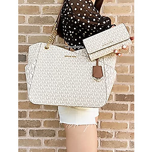 MICHAEL Michael Kors Jet Set Travel Large Chain Shoulder Tote bundled with Michael Kors Jet Set Trifold Wallet (Vanilla MK 2021)