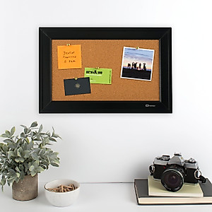 Quartet Cork Bulletin Board, 11” x 17” Framed Corkboard, Black Frame, Small Decorative Hanging Pin Board, Perfect for Office & Home Decor, Home School Message Board or Vision Board, Brown (79279)
