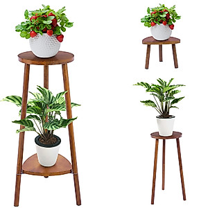 Eocogup Plant Stand Indoor Tall,2 Tier Convertible Wooden Flower Stand,Planter Stand,Multi-purpose Plant Shelf Indoor for Living Room Balcony Garden Patio Office,Walnut