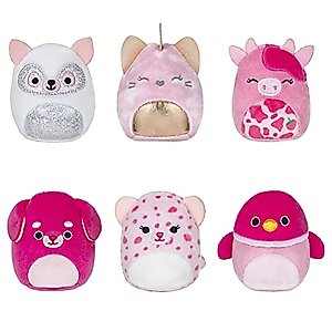 Squishville by Original Squishmallows Perfectly Pink Squad Plush - Six 2-Inch Squishmallows Plush Including Catrine, Della, Lorie, Kaitlyn, Calynda, and 1 Surprise - Toys for Kids