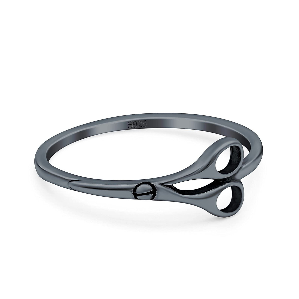 Blue Apple Co. Black Tone, Sterling Silver Size-7 Scissors Band Oxidized Ring Solid Round 925 Sterling Silver