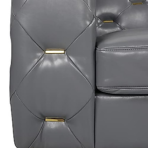 QHITTY Chesterfield Sofa, 84'' Modern 3 Seater Accent Leather Couch with Square Arms and Metal Tufted Button, Metal Legs for Living Room, Office, Bedroom (Grey)…