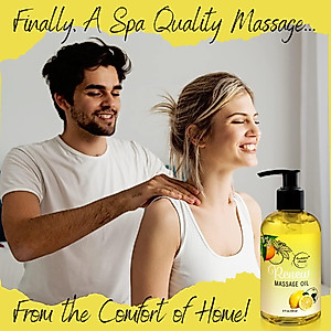 Renew Massage Oil with Orange, Lemon & Peppermint Essential Oils - Great for Massage Therapy or Home use. Ideal for Full Body – with Almond, Grapeseed & Jojoba – by Brookethorne Naturals