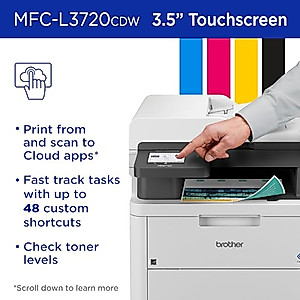 Brother MFC-L3720CDW Wireless Digital Color All-in-One Printer with Laser Quality Output, Copy, Scan, Fax, Duplex, Mobile Includes 2 Month Refresh Subscription Trial ¹ Works with Alexa