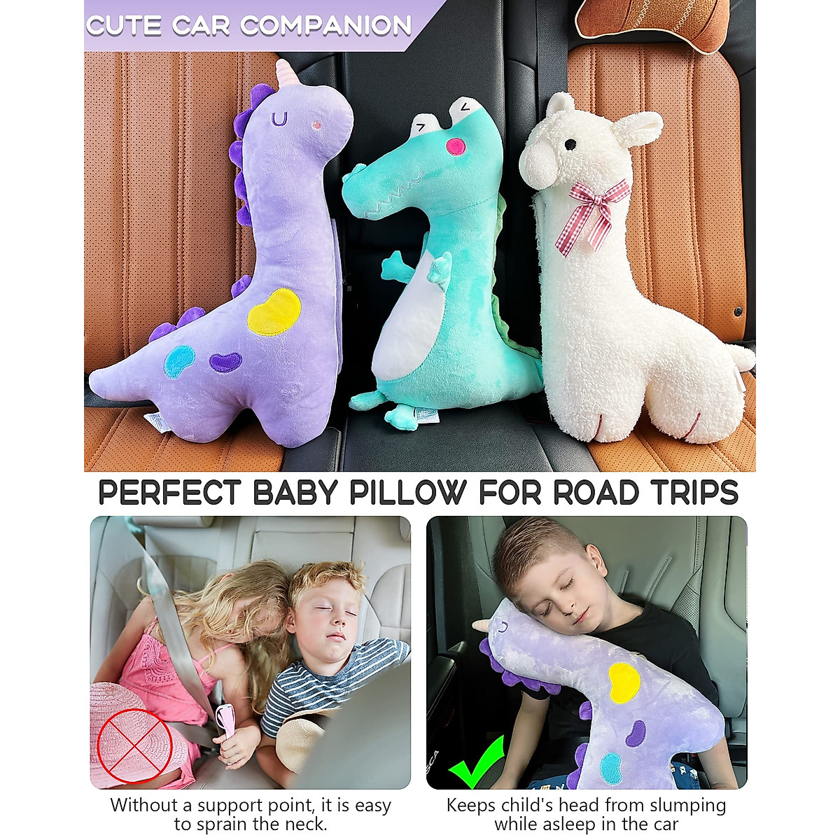 Icepark Seat Belt Pillow for Kids, Seatbelt Pillow Seat Belt Covers Kids Neck Pillow Car Shoulder Pads Safety Belt Protector Cushion, Plush Soft Seat Strap Headrest Neck Support (Unicorn)