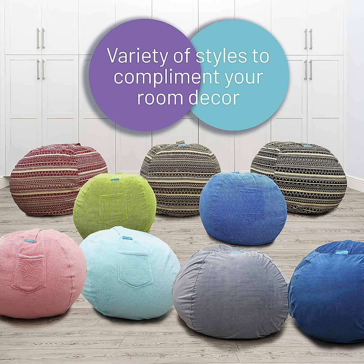 EMMandSOPHIE Kids Bean Bag Chair - Bean Bag Chair Kids- Toddler Bean Bag Chair- Bean Bag Stuffed Animal Storage -Bean Bag Chairs for Kids -Stuffed Animal Bean Bag Storage - Kid Bean Bag Chair