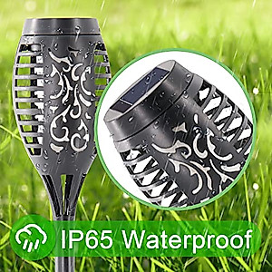 COCOMOX Solar Lights Outdoor Blue, 4 Pack Solar Torch Lights with Flickering Flame, 12 LED Mini Tiki Torches for Outside Waterproof Landscape Decorations for Garden Pathway Dusk to Dawn Auto On/Off