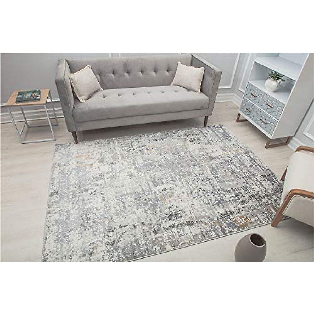 Rugs America Austin AD90A Iron White Abstract Transitional Area Rug 5'3" x 7'0"